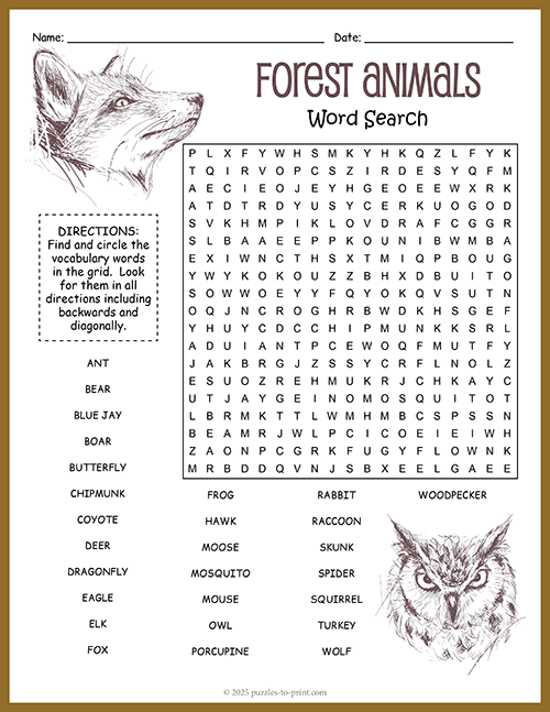 Forest Animals Word Search