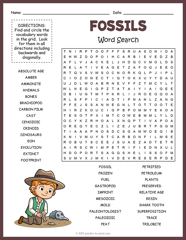 Fossils Word Search