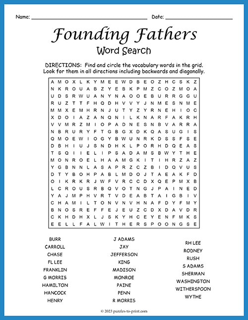 Founding Fathers Word Search
