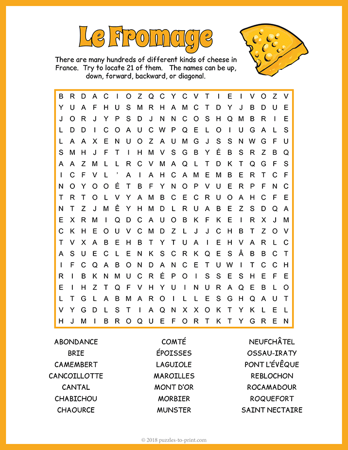 French Cheese Word Search