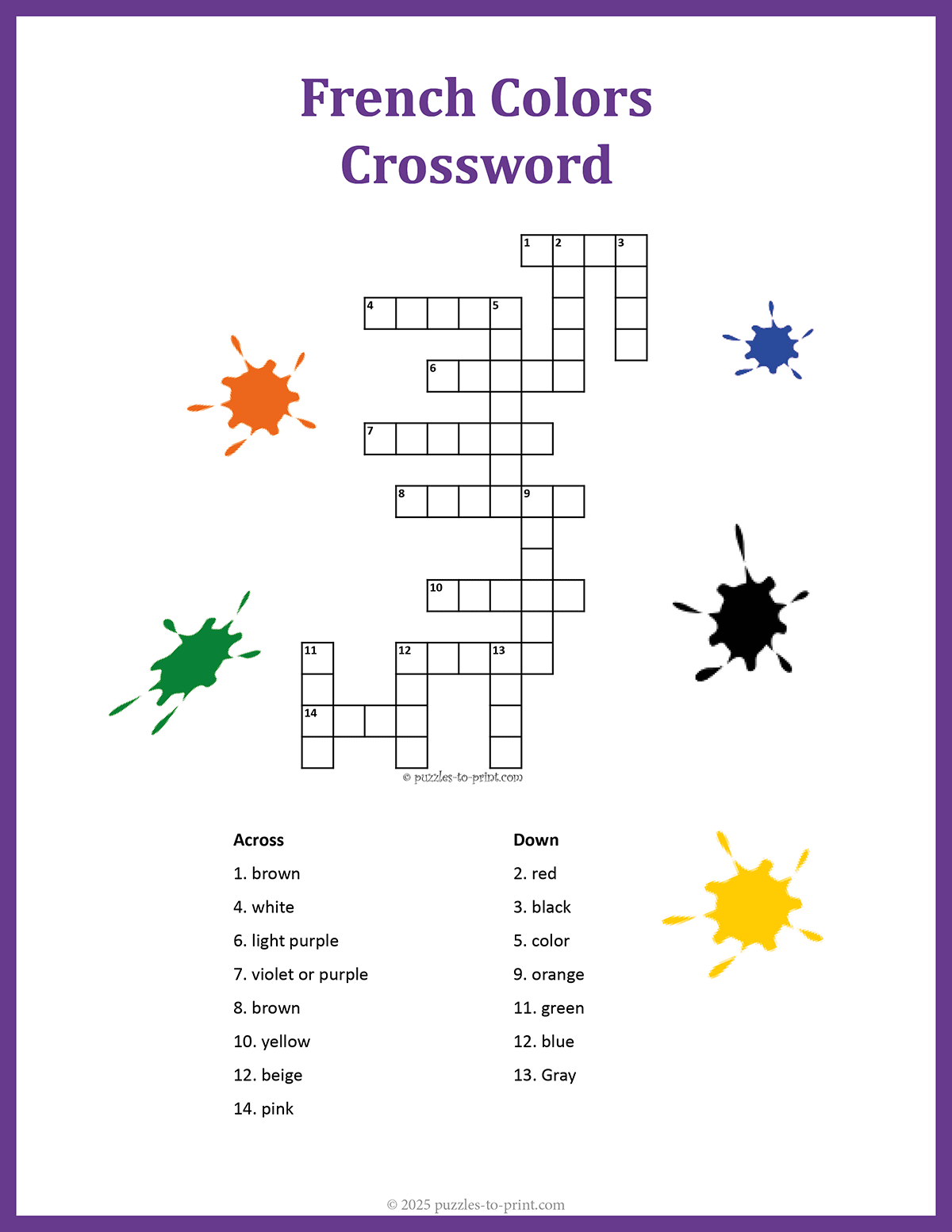 French Colors Crossword