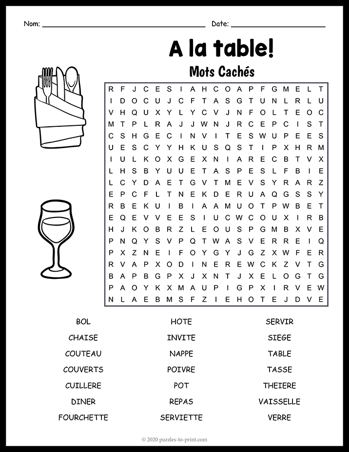 French Dining Word Search