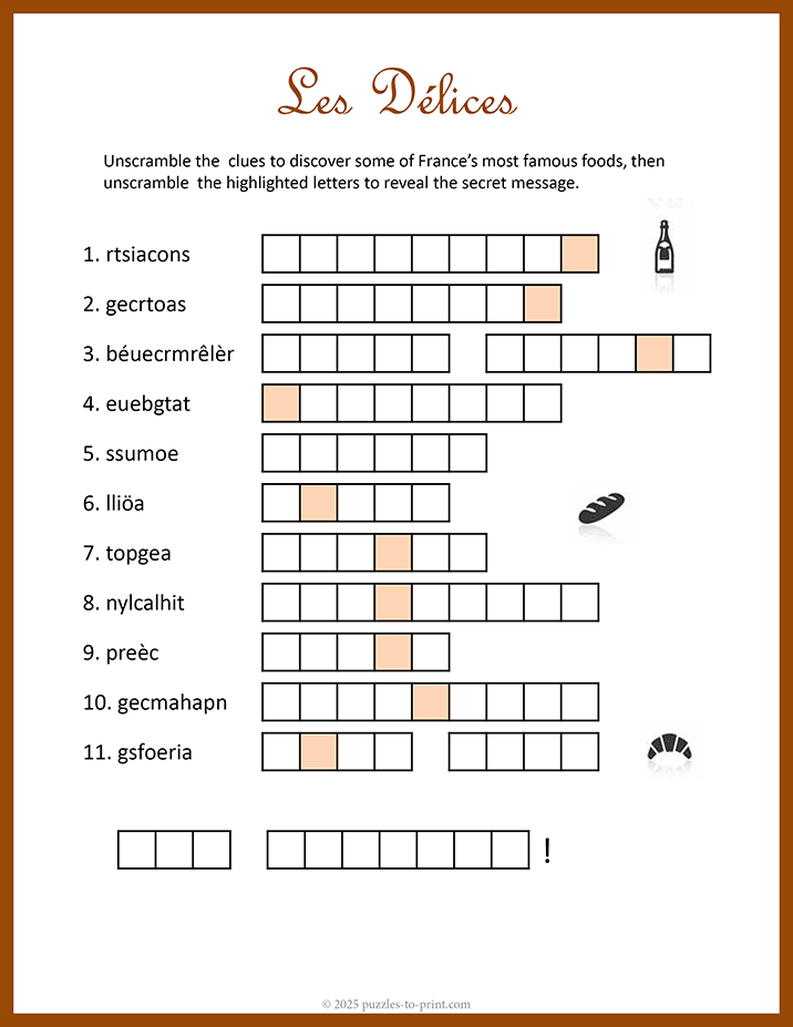 French Food Word Scramble