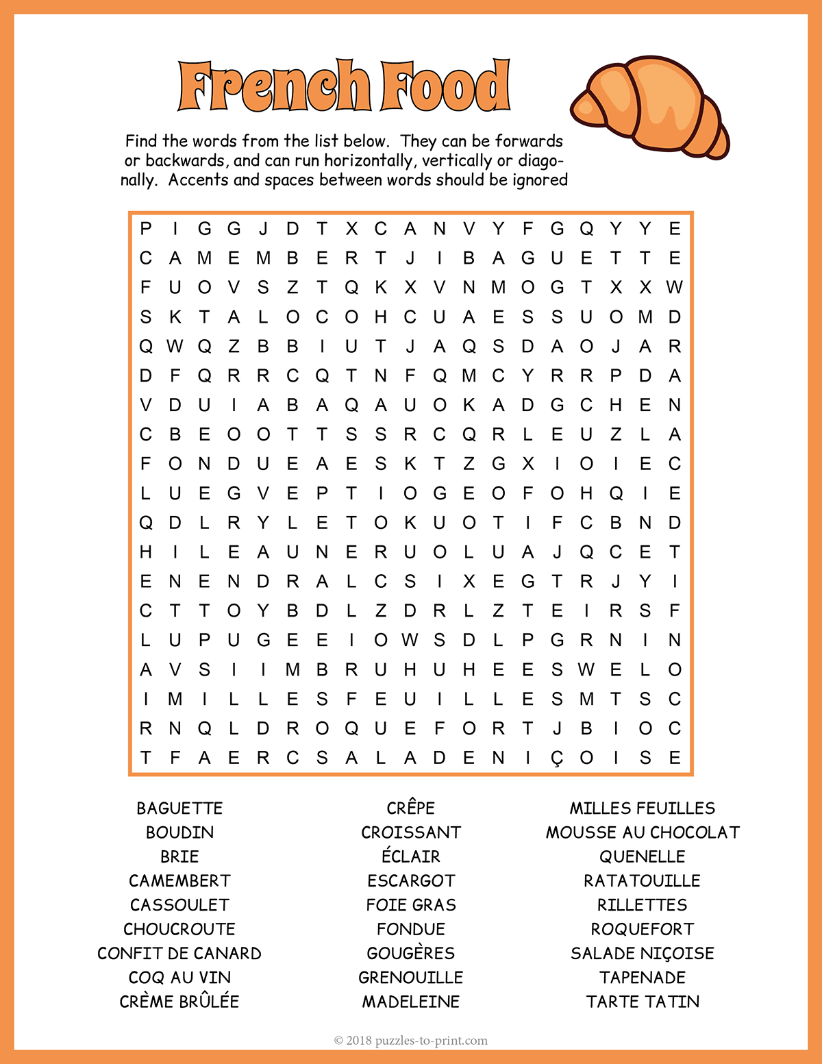 French Food Word Search