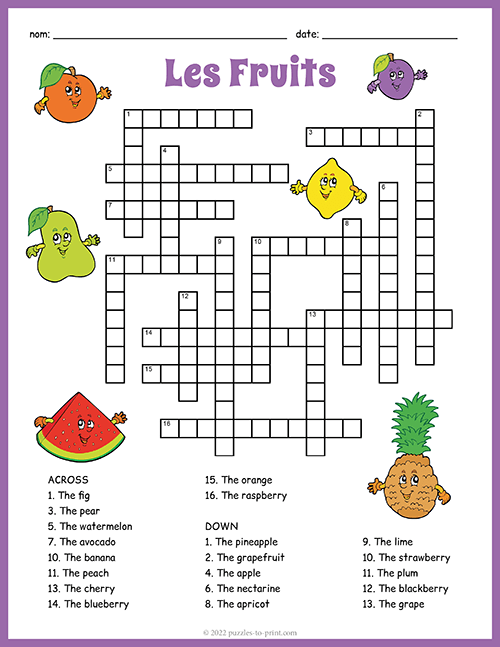 French Fruits Crossword