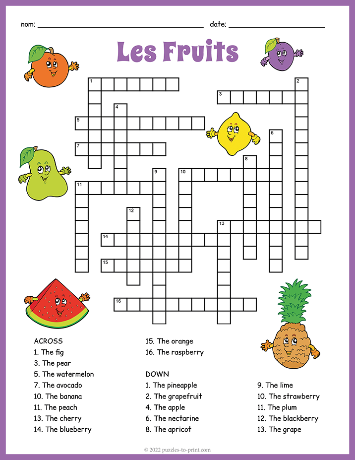 French Fruits Crossword
