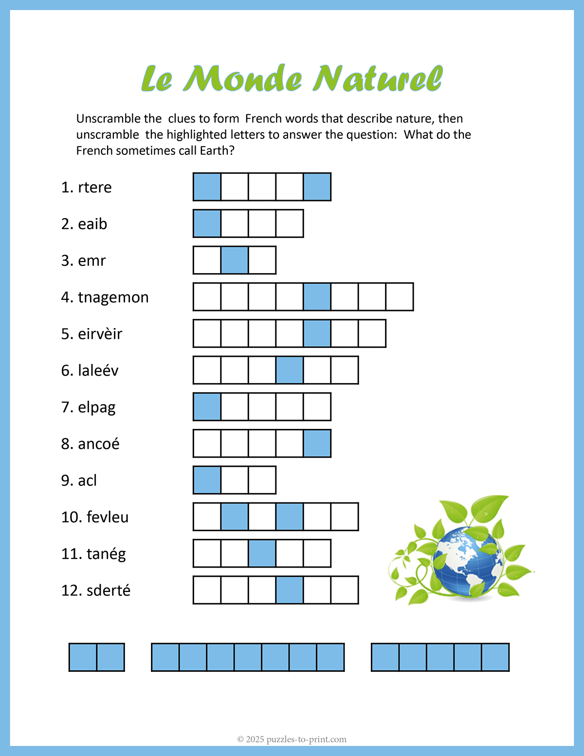 French Nature Word Scramble