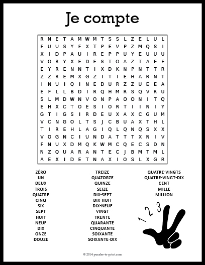 French Numbers Word Search French Numbers Word Search