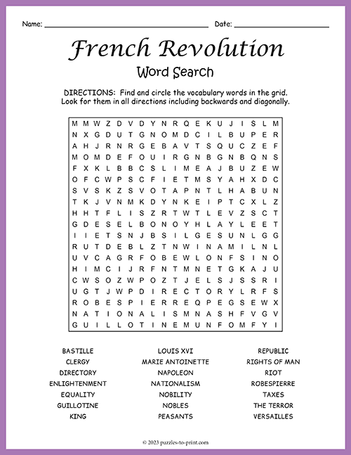 French Revolution Word Search