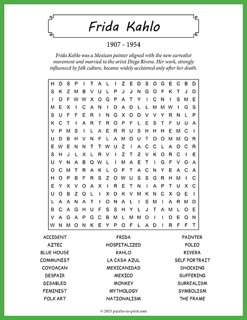 Frida Kahlo Word Search