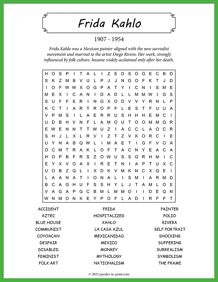 Frida Kahlo Word Search