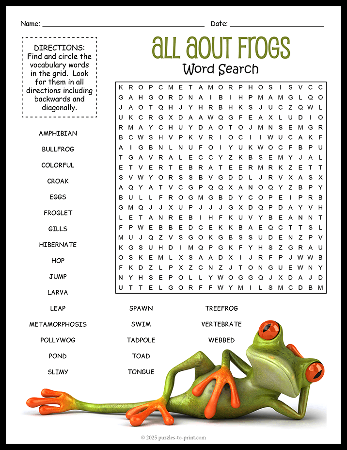 Frog Word Search - Free Printable (Easy & Challenging)