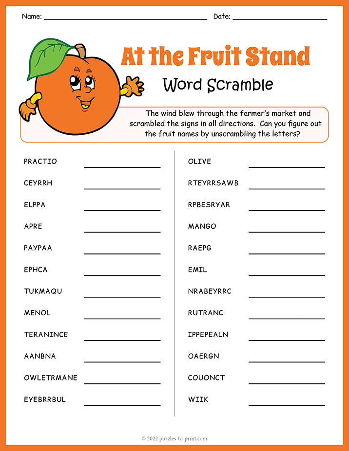 Fruit Word Scramble