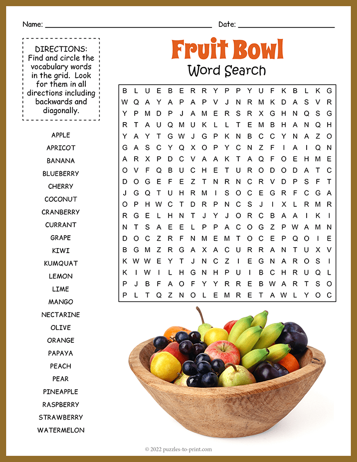 Fruits Word Search