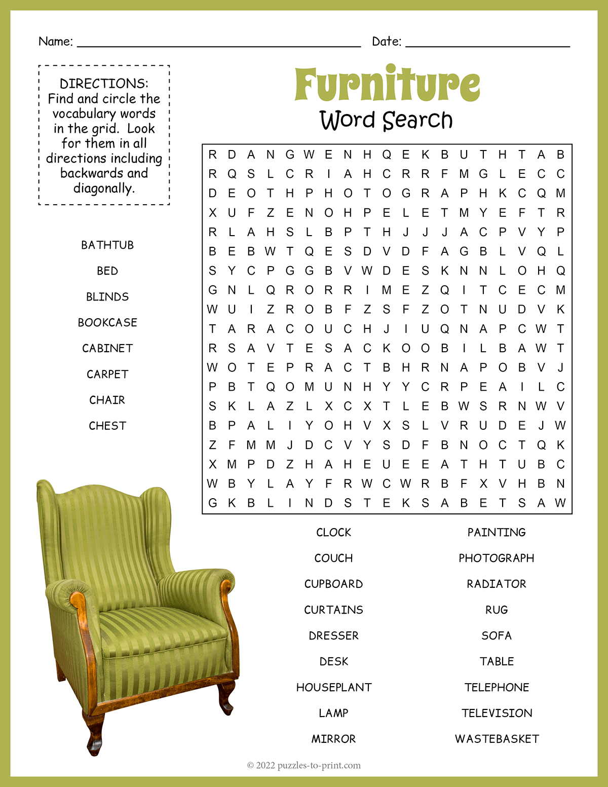 Furniture Word Search