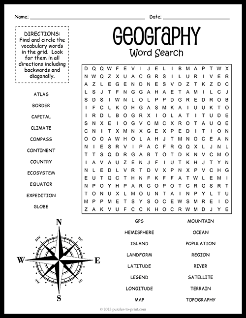Geography Word Search