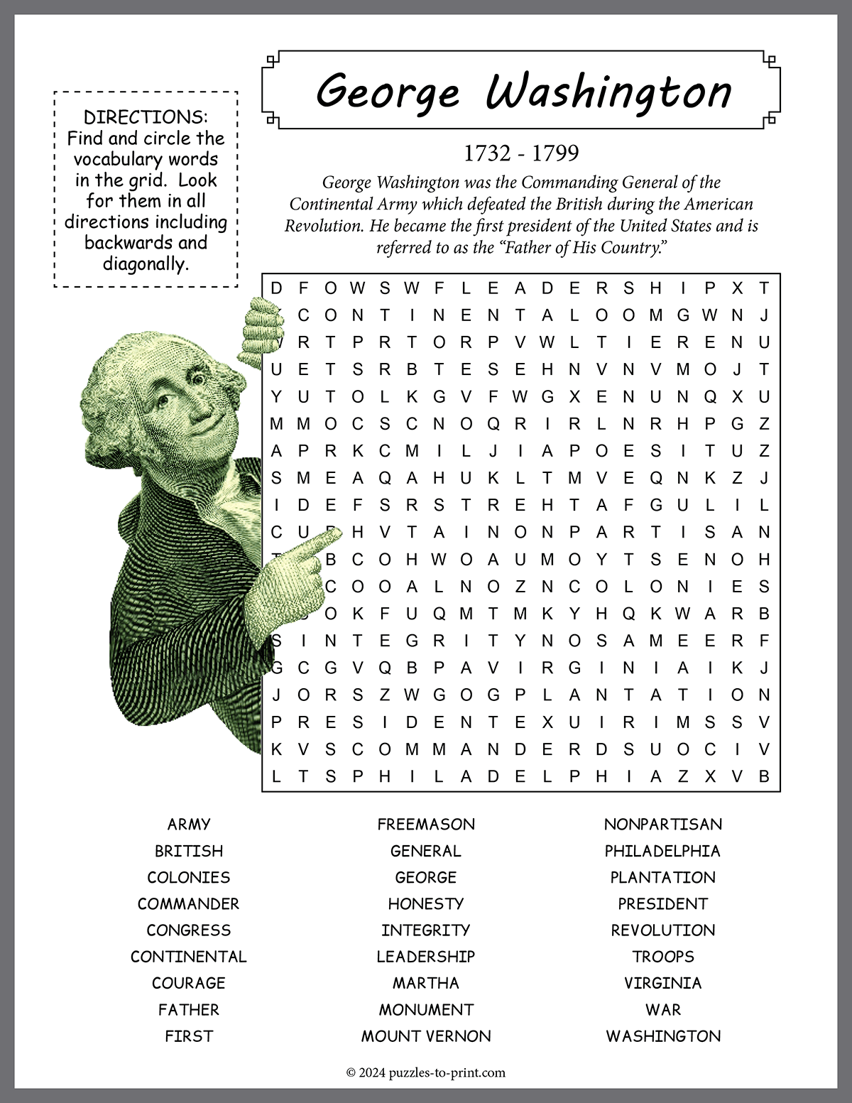 George Washington Word Search