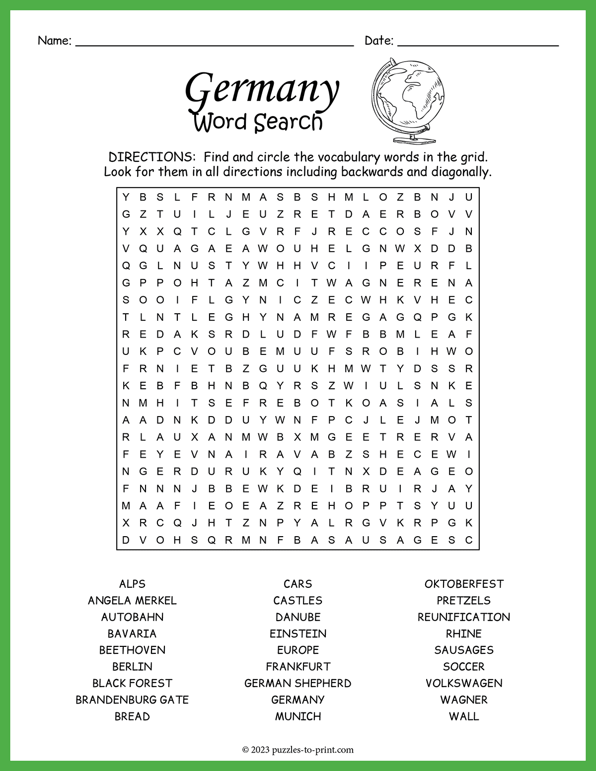 Germany Word Search