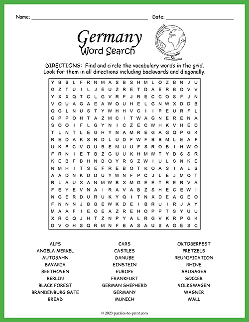 Germany Word Search