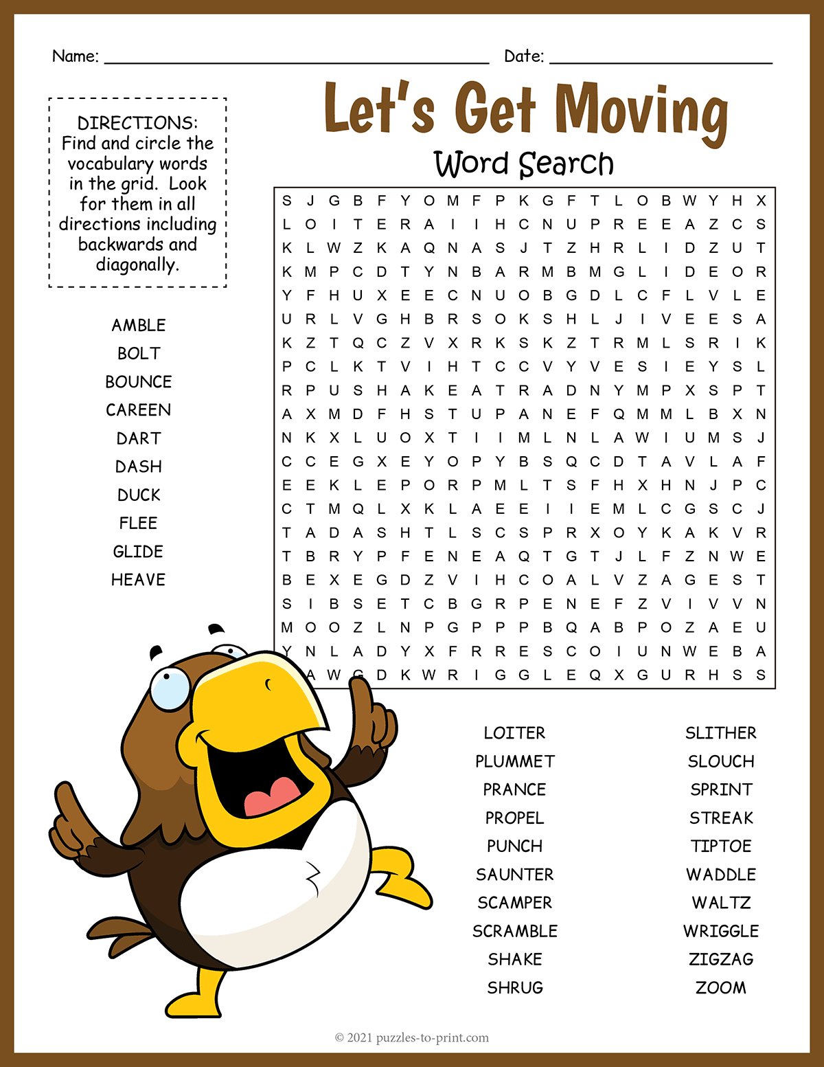 Get Moving Word Search