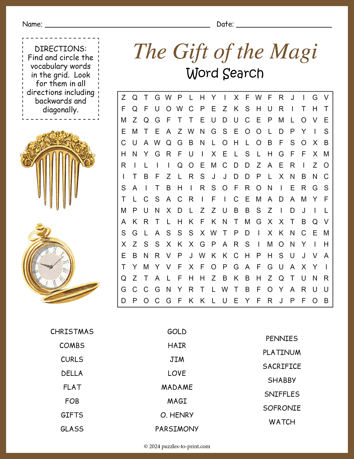 Gift of the Magi Word Search