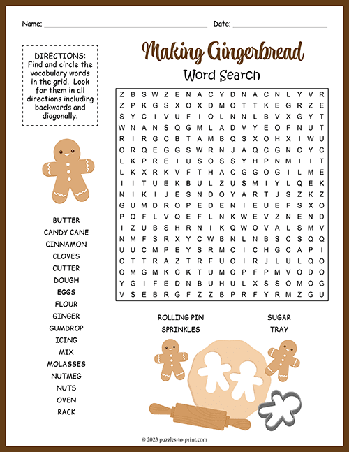 Gingerbread Word Search