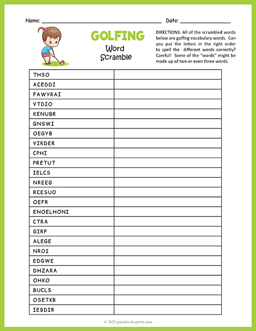 Golf Word Scramble