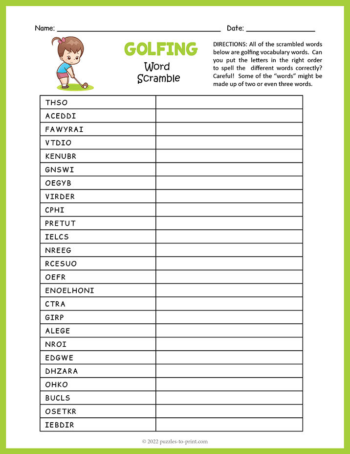 Golf Word Scramble
