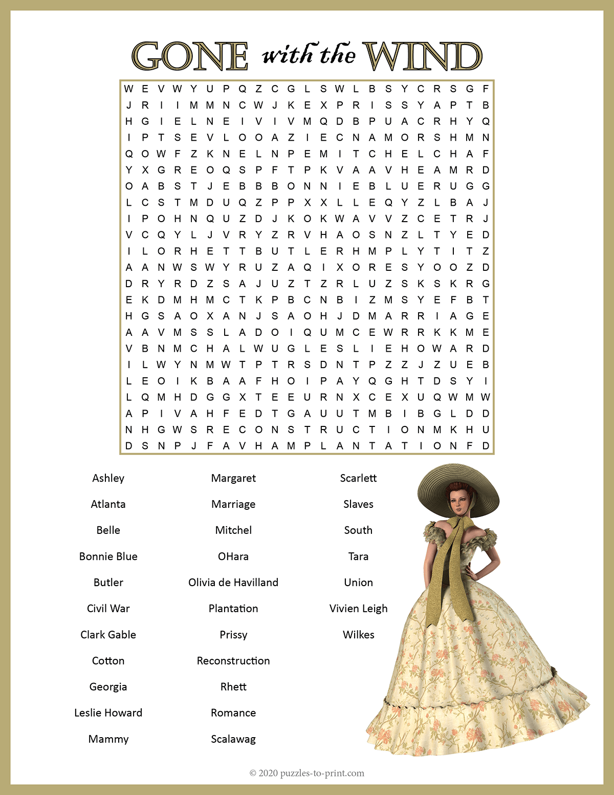Gone With The Wind Word Search