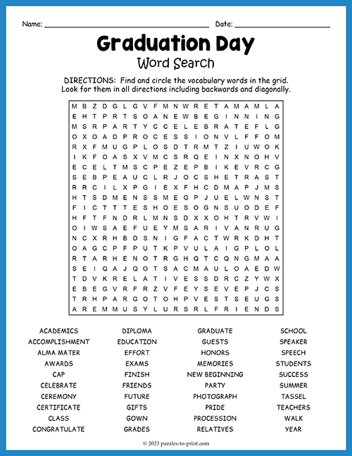 Graduation Day Word Search