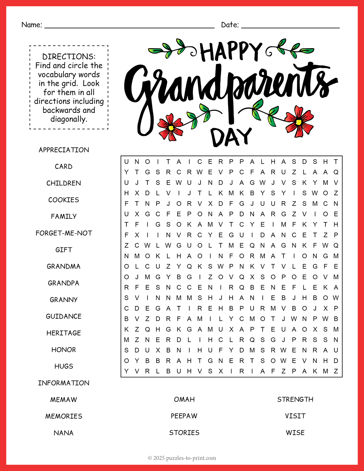 Grandparents Day Word Search