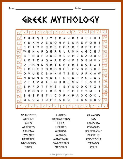 Greek Mythology Word Search