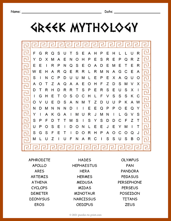 Greek Mythology Word Search
