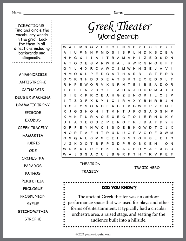 Greek Theater Word Search