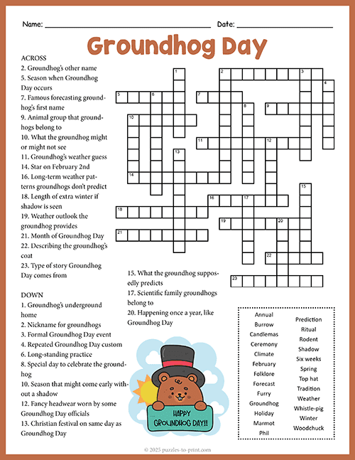 Groundhog Day Crossword