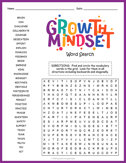 Growth Mindset Word Search