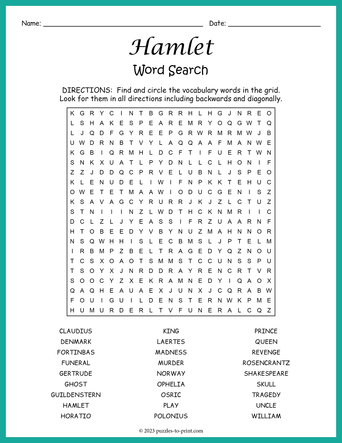 Hamlet Word Search