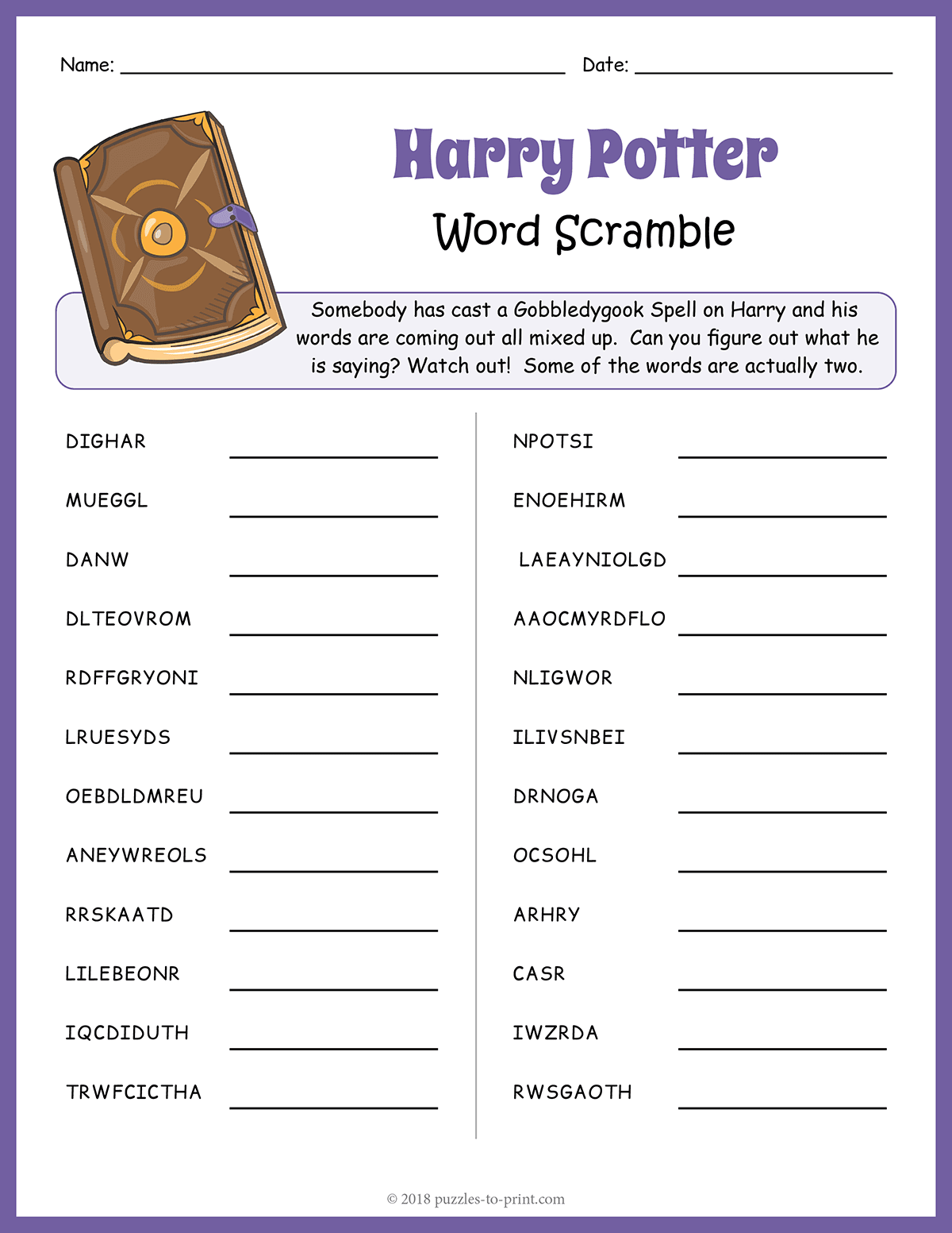 Harry Potter Word Scramble