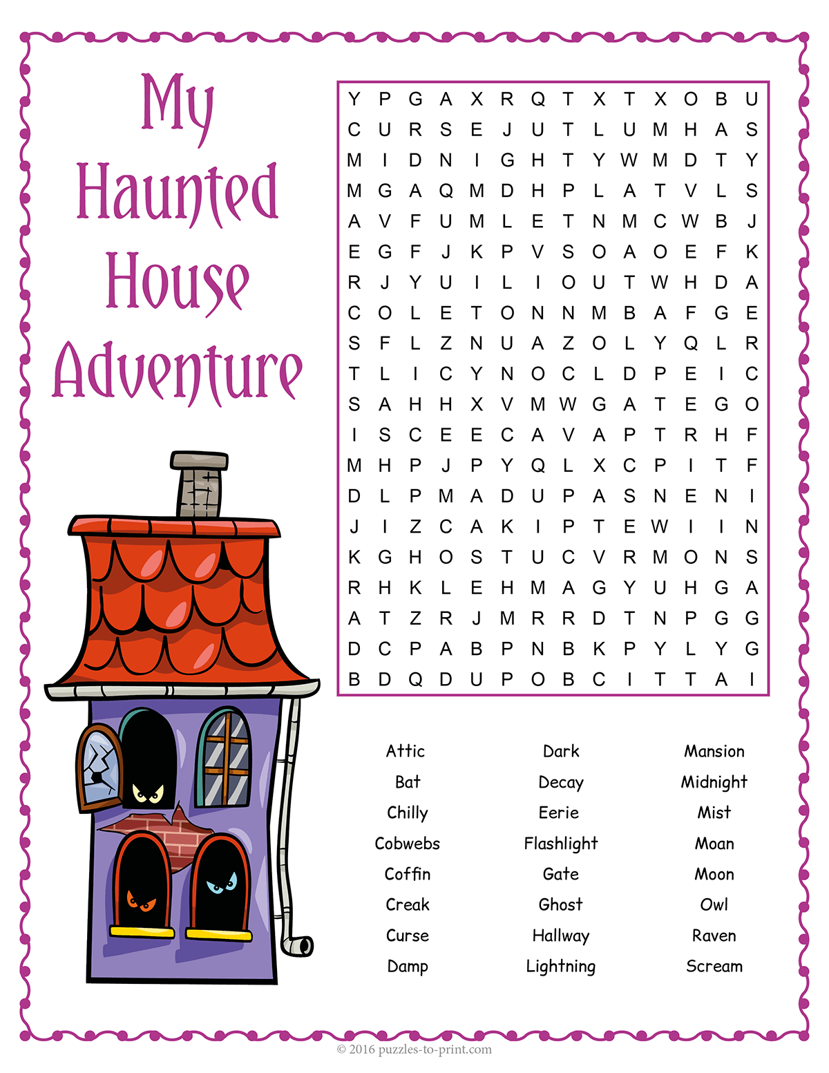 Haunted House Word Search