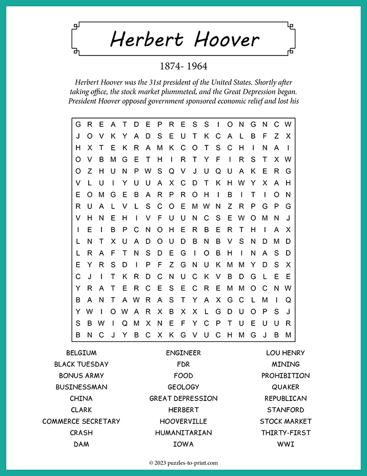 Herbert Hoover Word Search