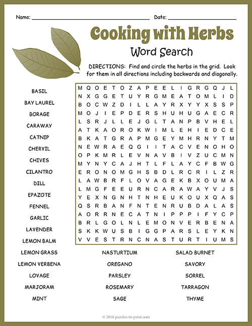 Herbs Word Search