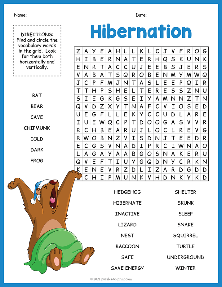 Hibernation Word Search