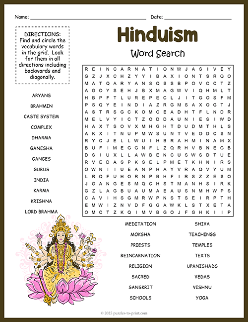 Hinduism Word Search