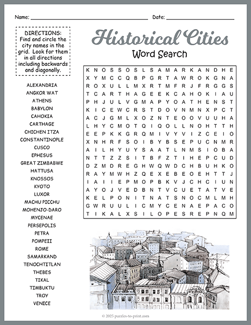 Historical Cities Word Search