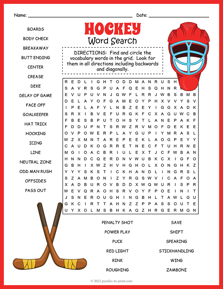 Hockey Word Search
