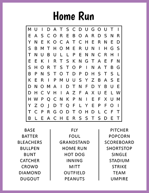 Home Run Word Search