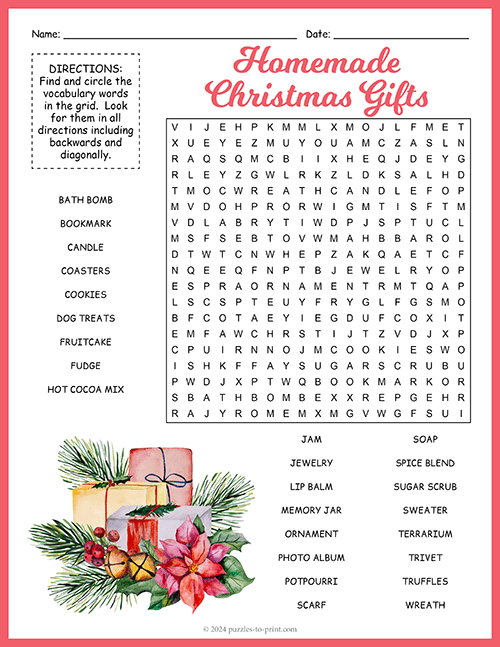 Homemade Christmas Gifts Word Search