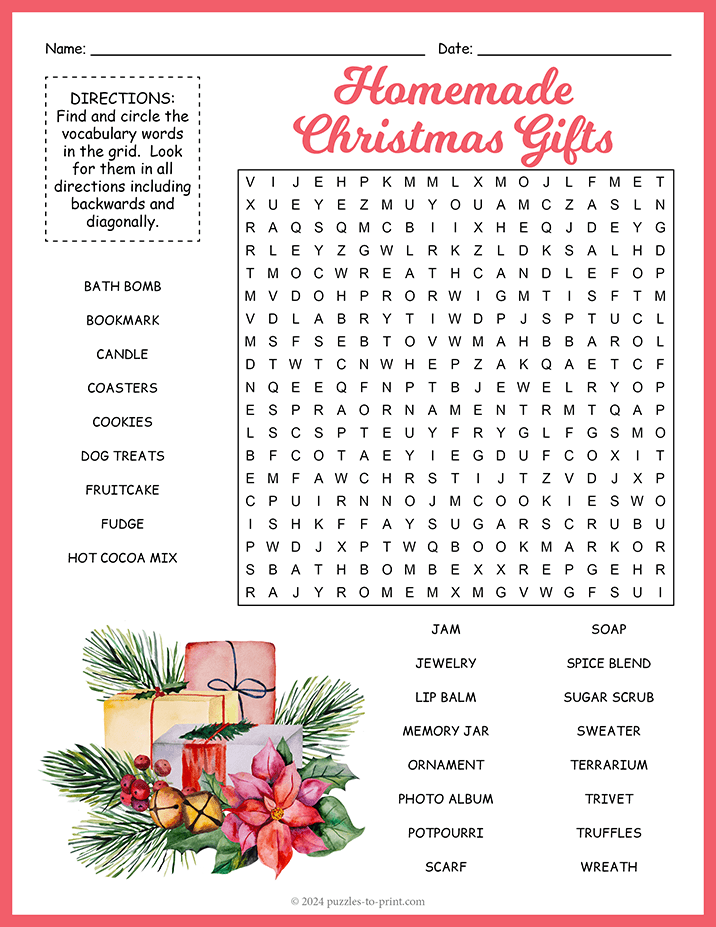 Homemade Christmas Gifts Word Search