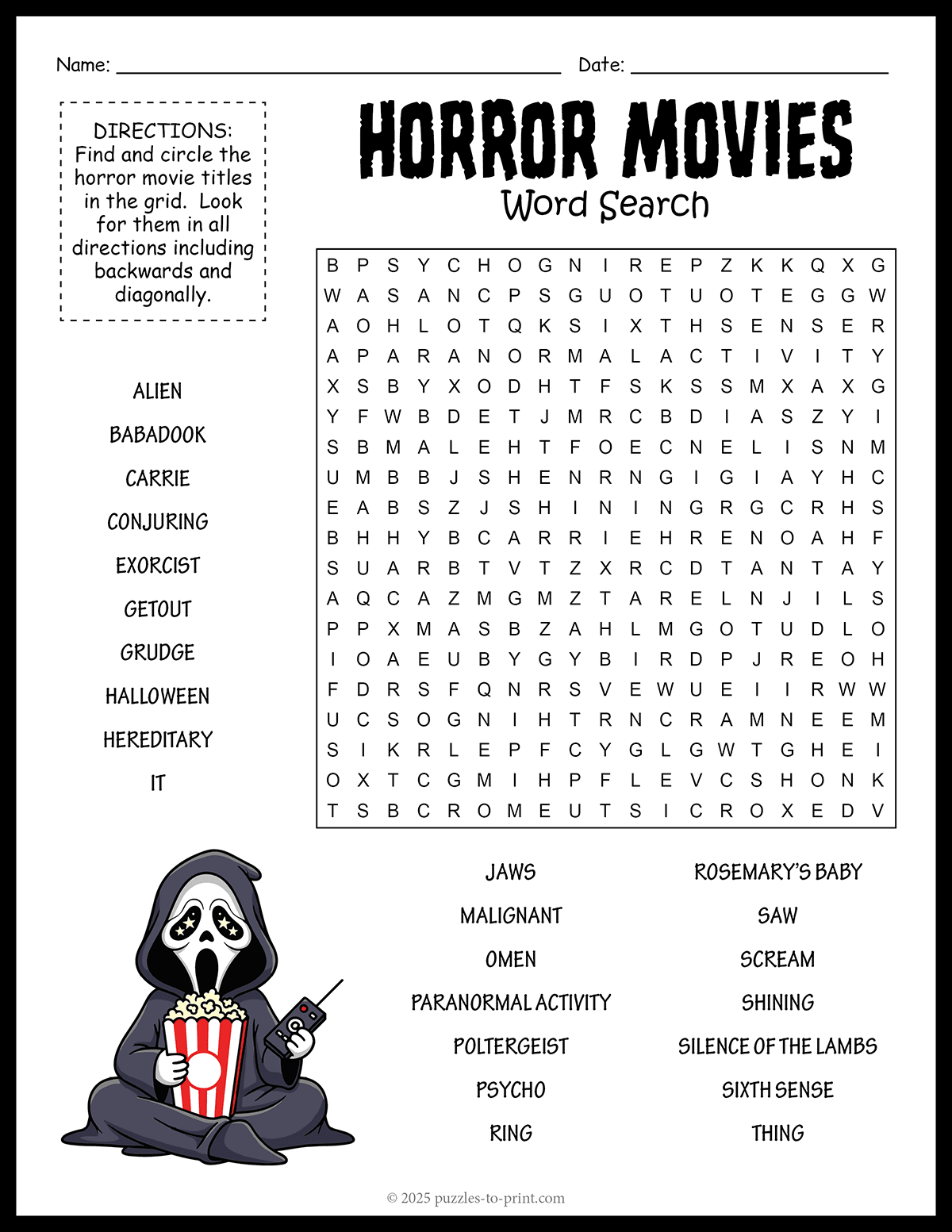 Movie Crossword Puzzle Printable