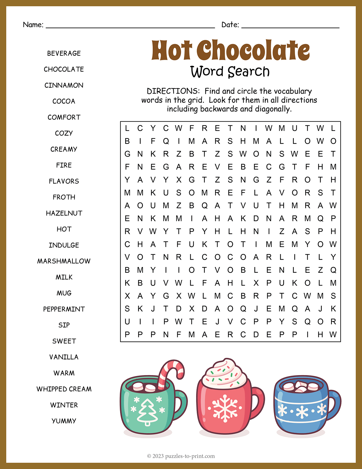 Hot Chocolate Word Search